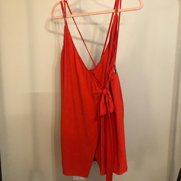 Dresses | Red Spaghetti Strap Tie Dress With Silver Hoop Design On The ...